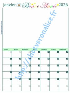 calendrier dessin janvier 2026 - Chez Veronalice